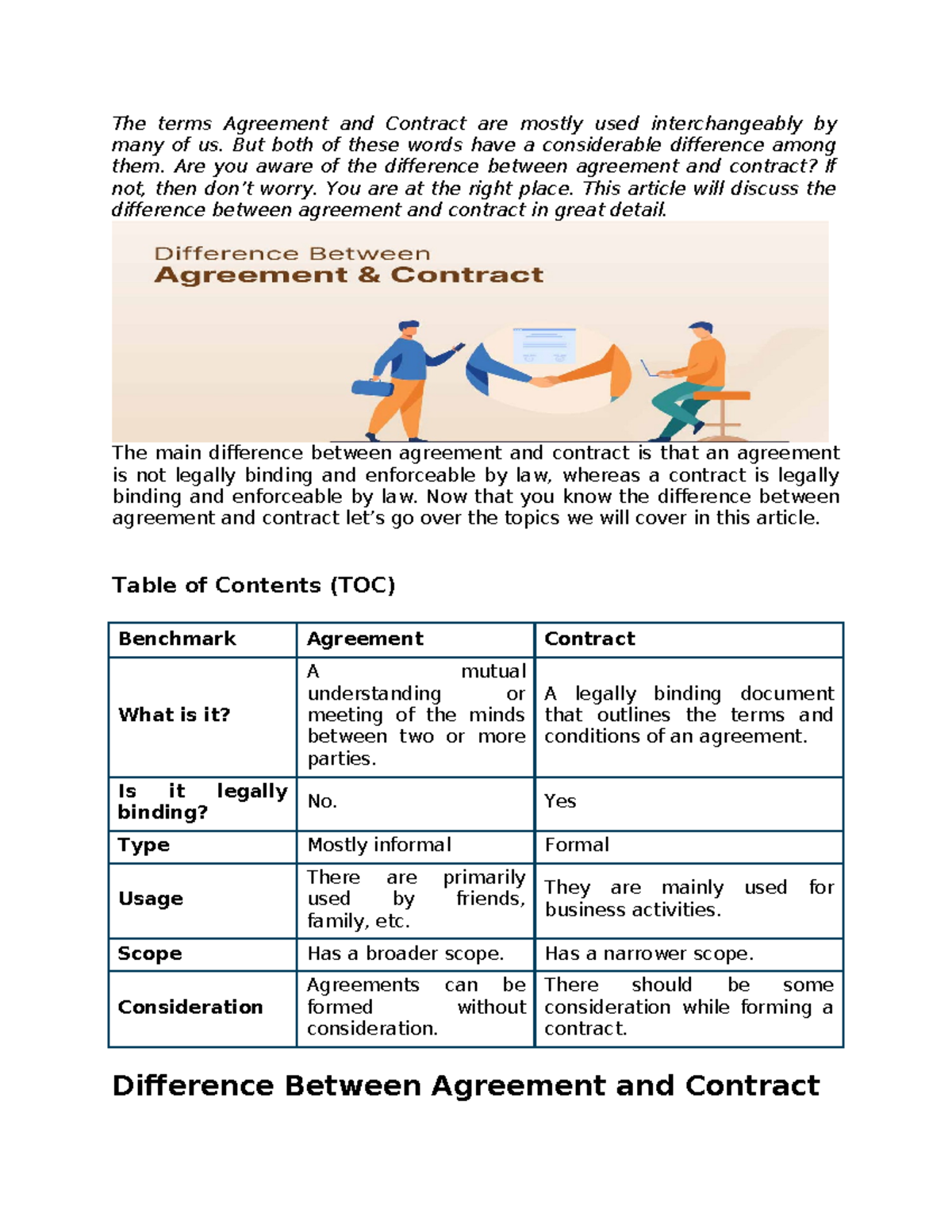Difference Between Agreement and Contract: Key Distinctions Explained ...