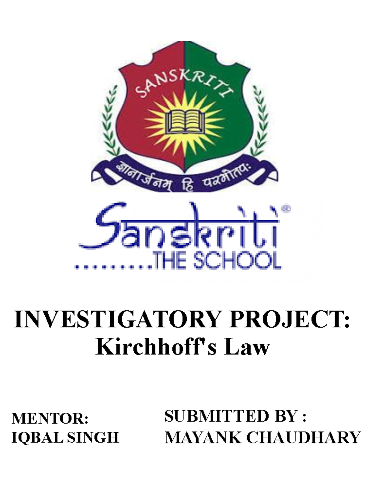 Investigatory Project on Laws: Class 12 Physics - Studocu