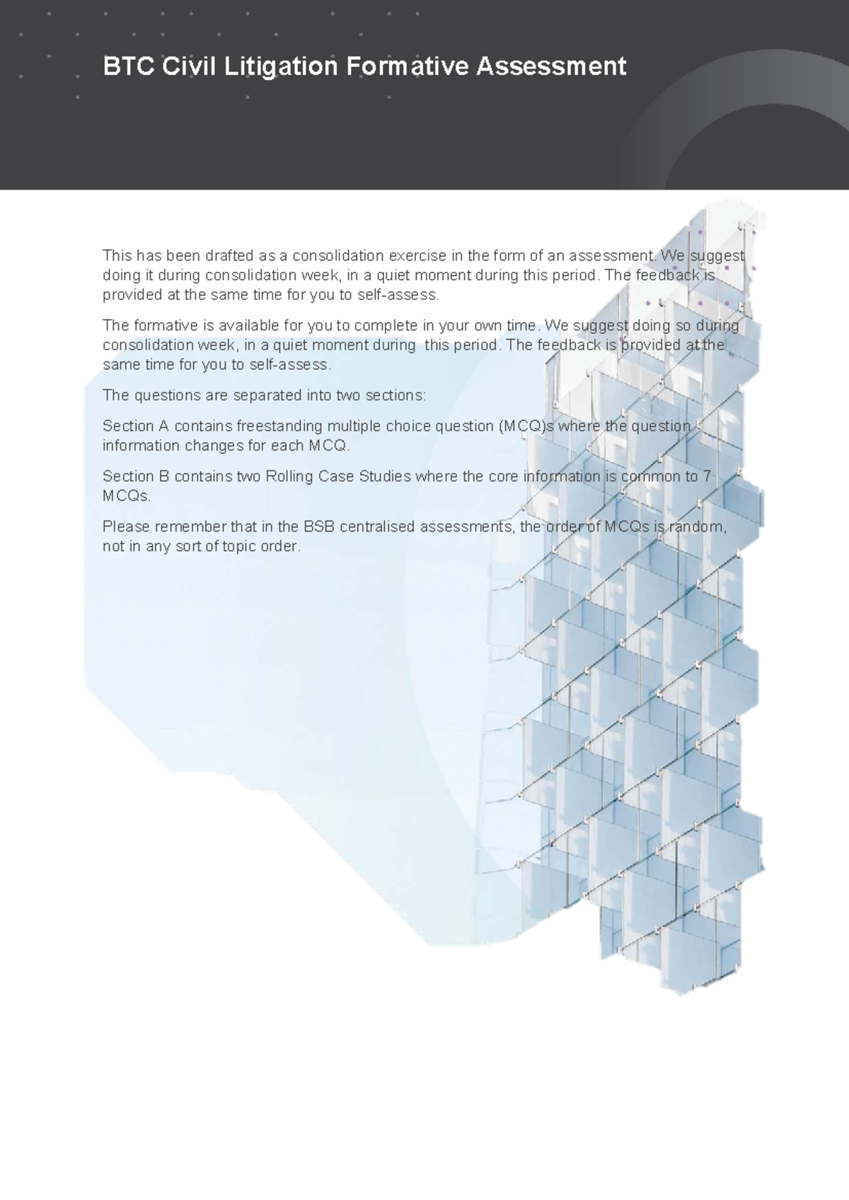 BTC Civil Litigation Formative Assessment: Consolidation Week Exercise ...