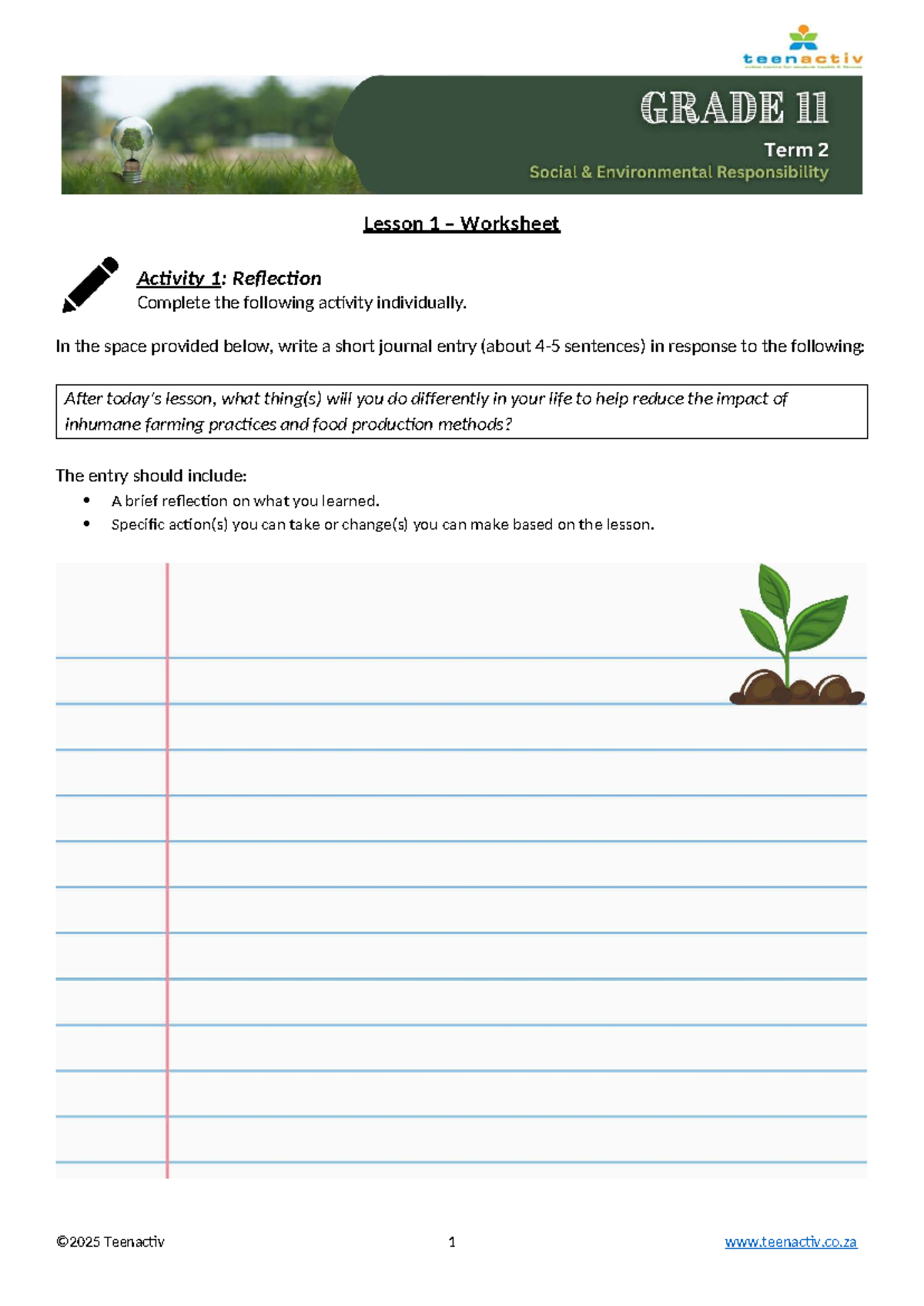 5 Lesson 1 - Worksheet - Life orientation - Lesson 1 – Worksheet ...