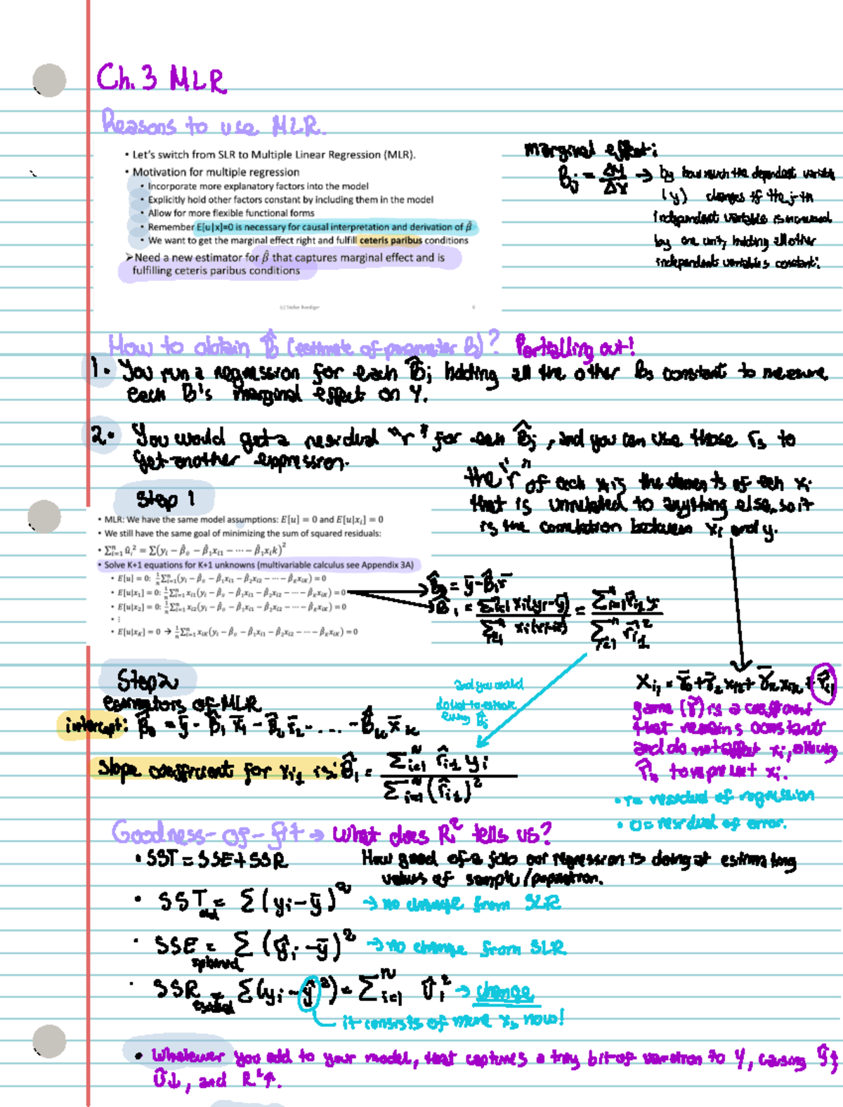 Ch. 3 Final Notes on Multiple Linear Regression (MLR) Concepts - Studocu