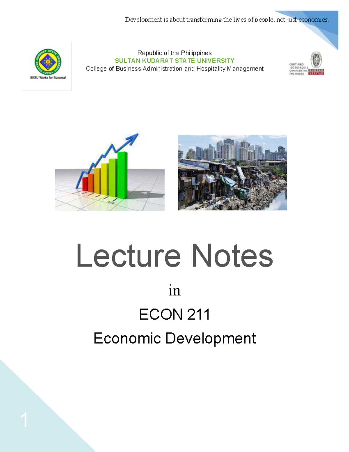 ECON 211 Lecture Notes: Transforming Lives Through Economic Development ...