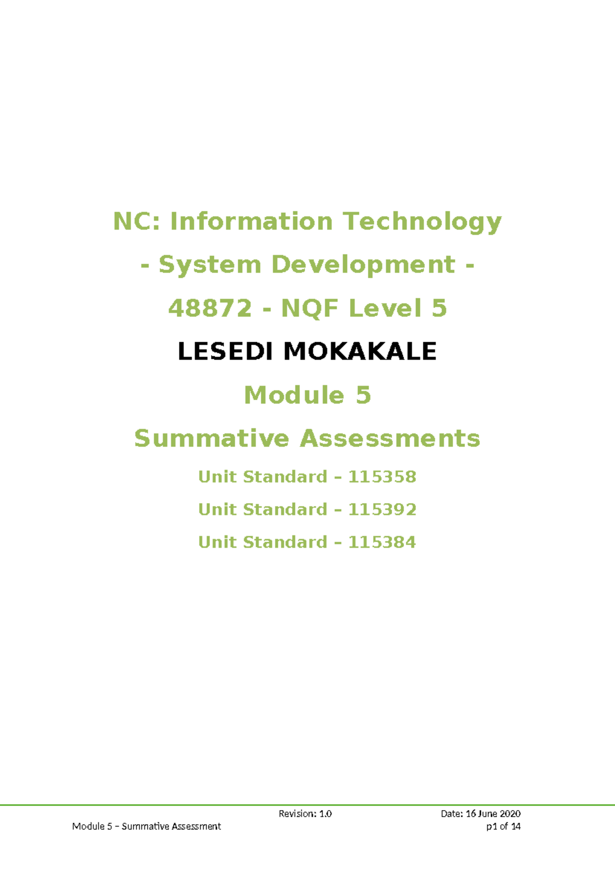 Module 5 SD (Summative Assessment) on System Development, IT 48872 ...