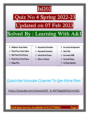 ISL202 MCQs - Important for final term - 1. Which of the following is ...