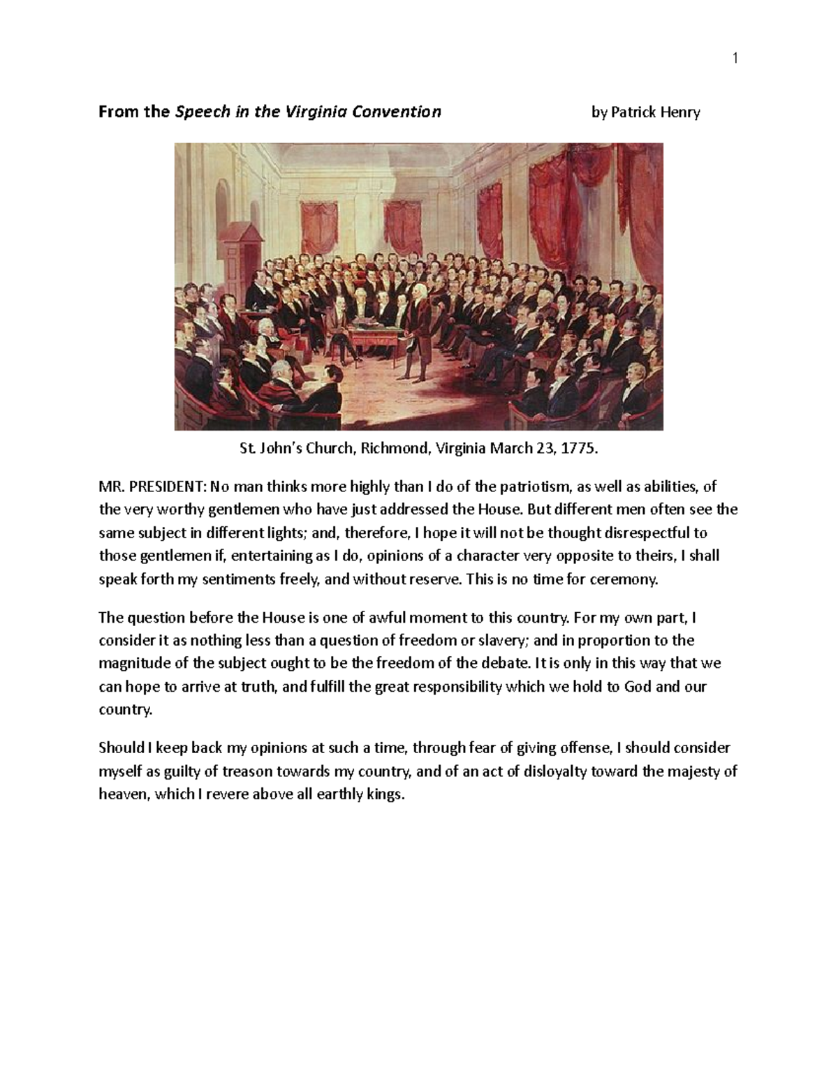Patrick Henry's Speech: Freedom vs. Slavery at Virginia Convention ...
