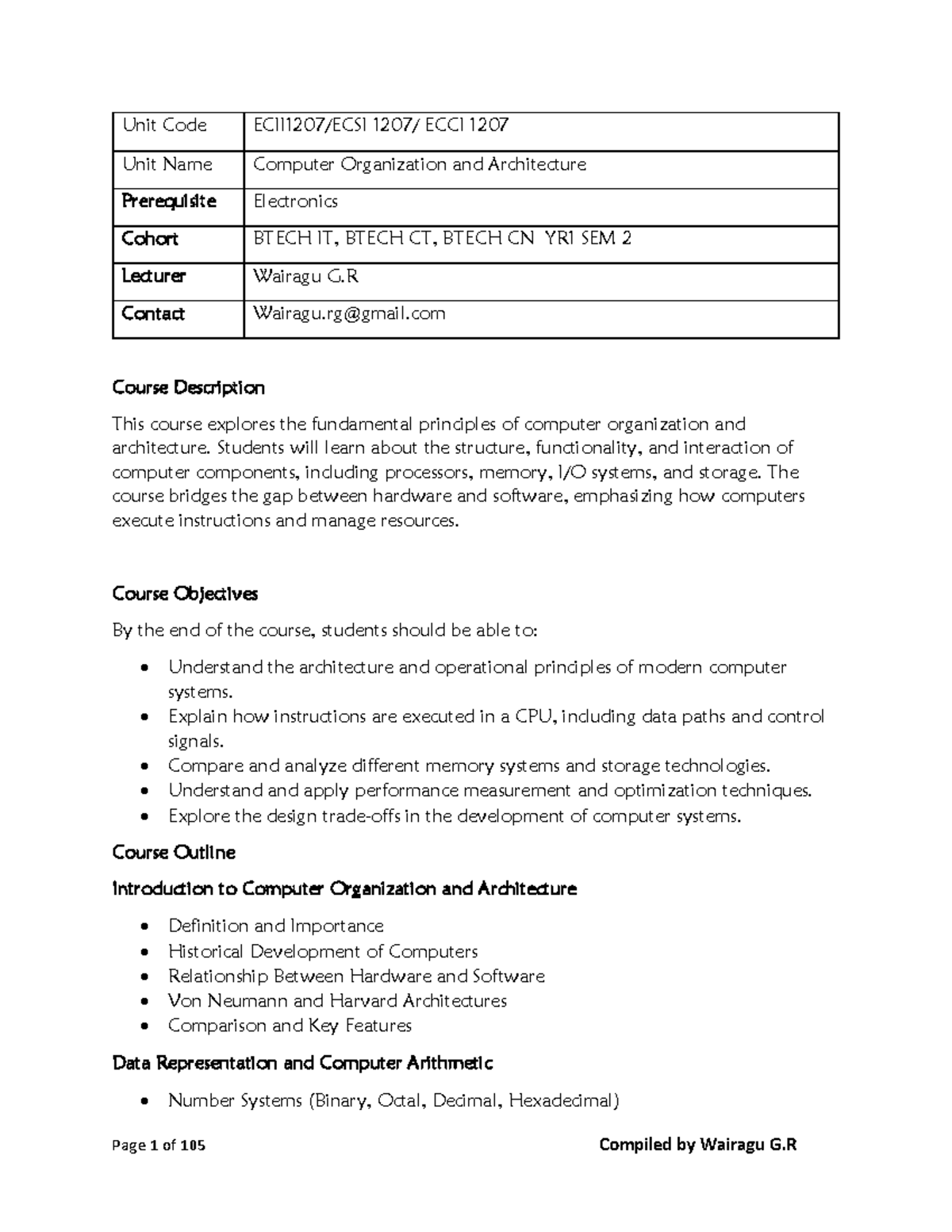 ECII1207 Computer Organization and Architecture 1 250415 170641 - Unit ...