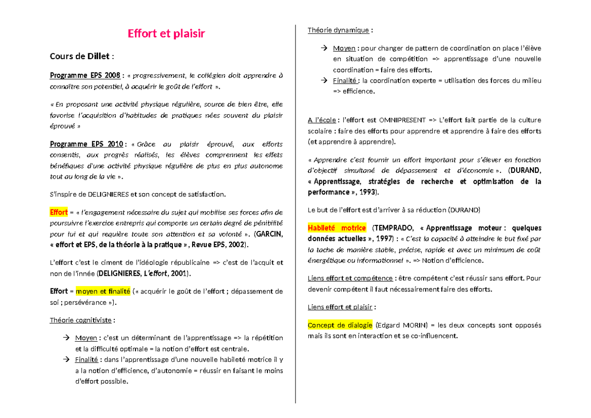 Étude sur l'Effort et le Plaisir en EPS - EPS 2008-2010 - Studocu