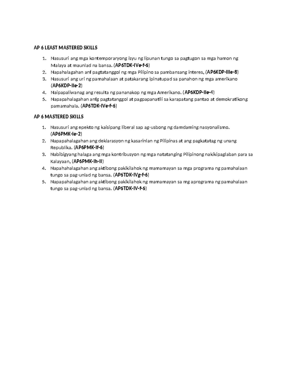 AP 6 Competencies: Skills Analysis and Mastery Overview - Studocu