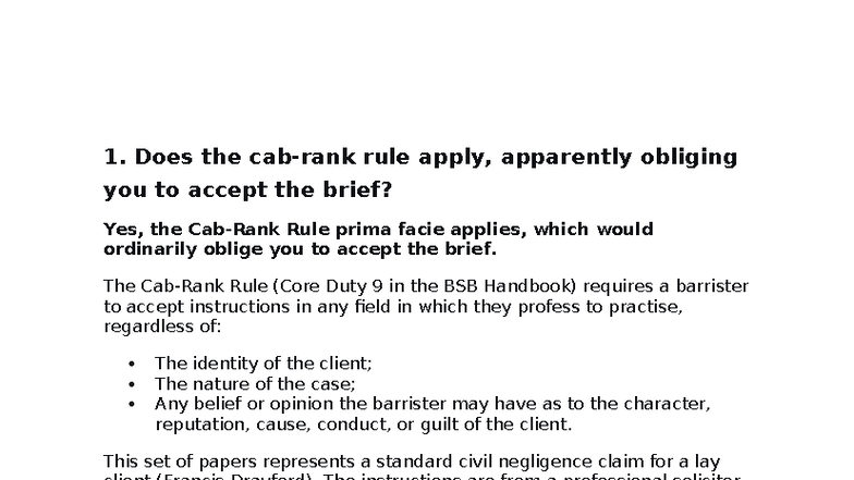 Professional Ethics Class Notes: Accepting Briefs & BSB Rules - Studocu