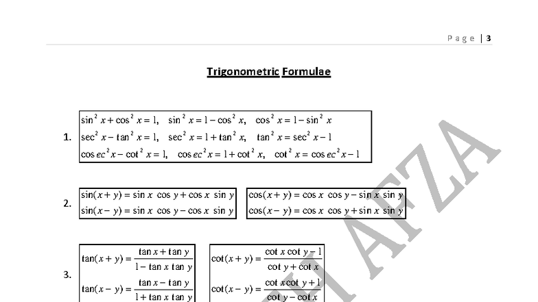 Trigonometric Formulae and Mensuration Notes for Course Code 2 - Studocu
