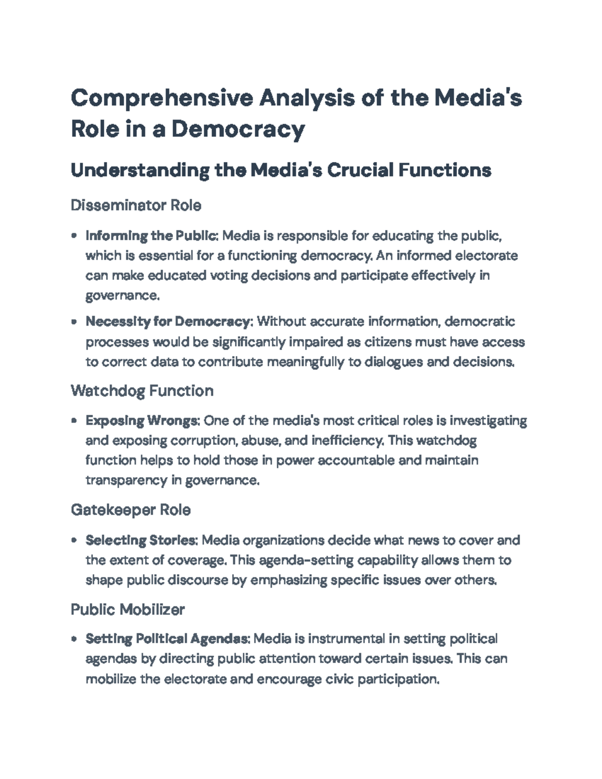 Understanding Media's Role in Democracy: Analysis & Challenges - Studocu