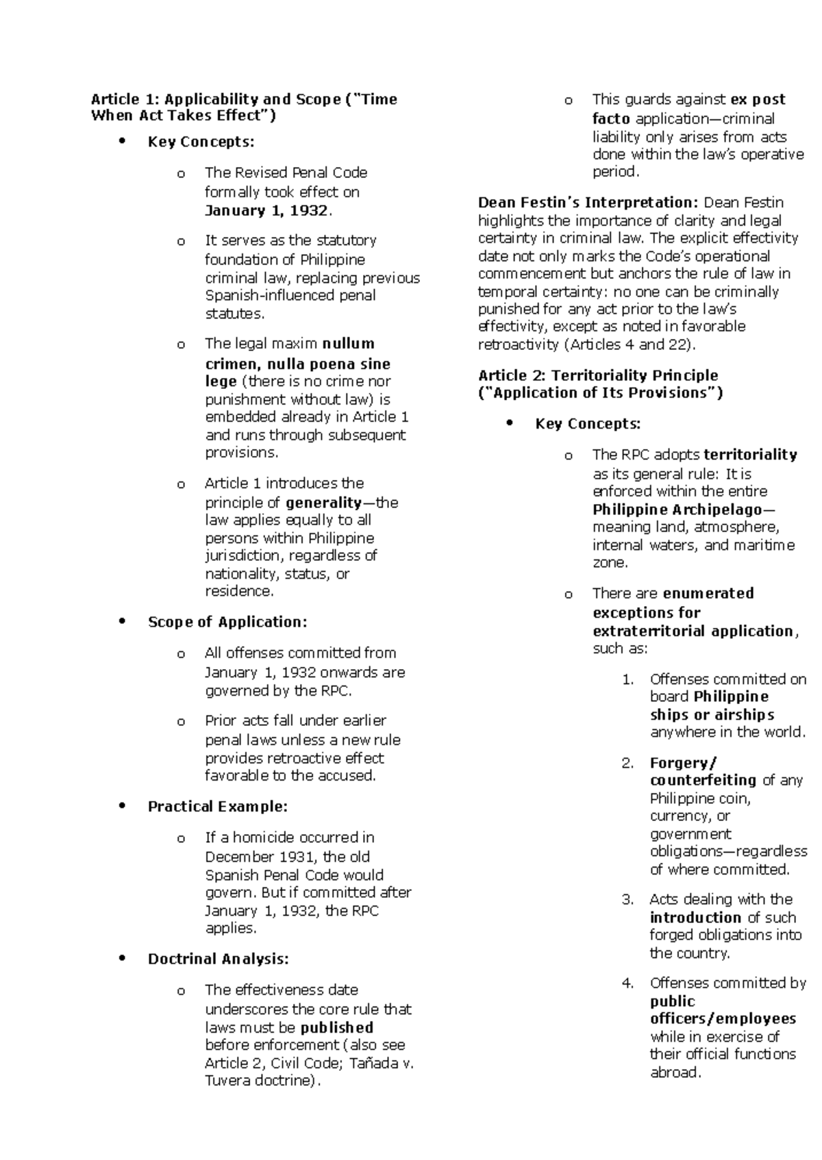 RPC Articles 1-5: Key Concepts and Doctrinal Analysis - Studocu
