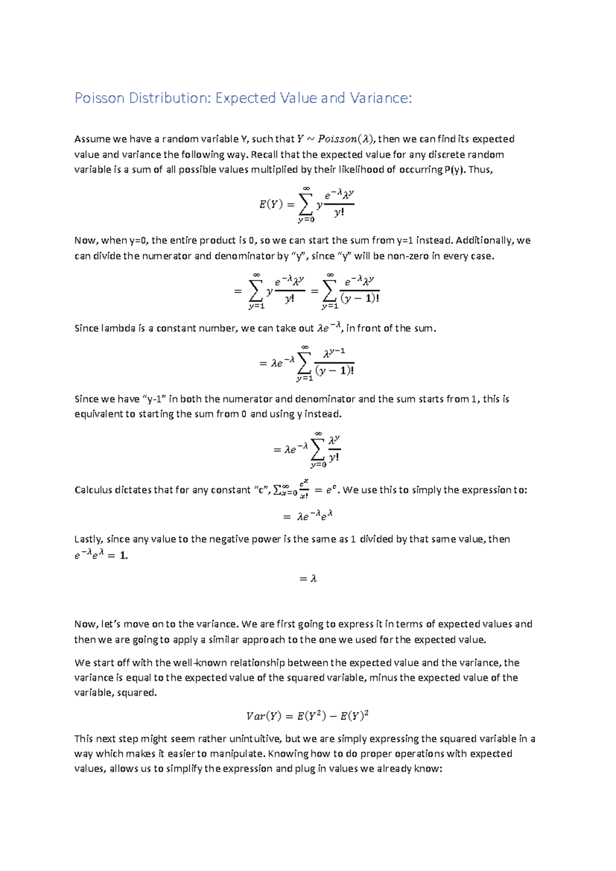 Poisson Distribution: E(Y) & Var(Y) Explained - Studocu