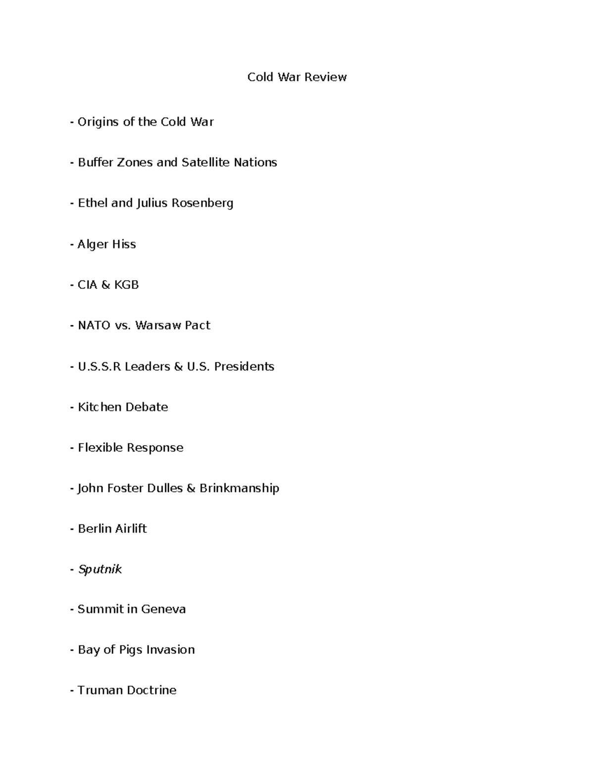 Cold War Test Review: Key Events and Figures - Studocu