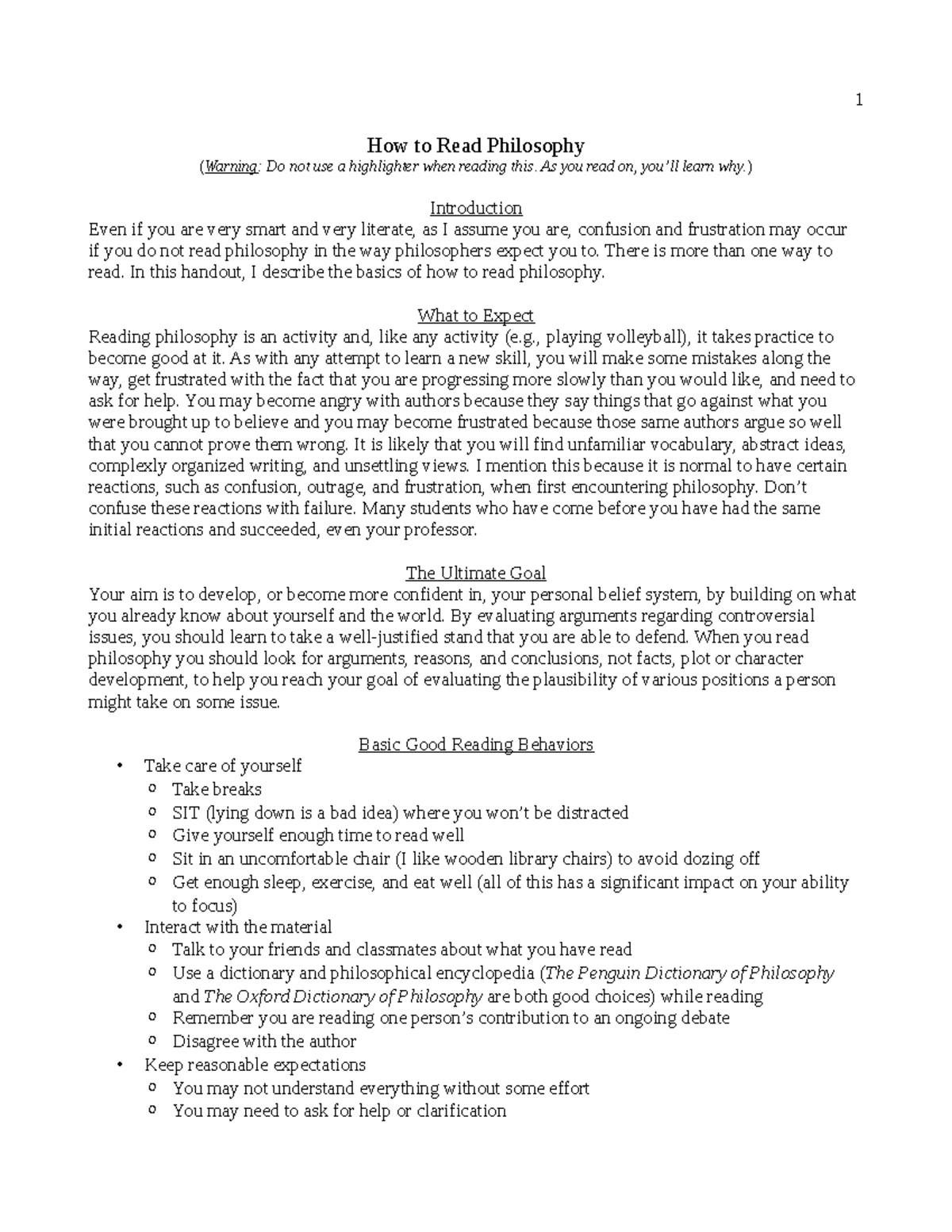 PHIL 101: How to Read Philosophy - Essential Tips & Strategies - Studocu