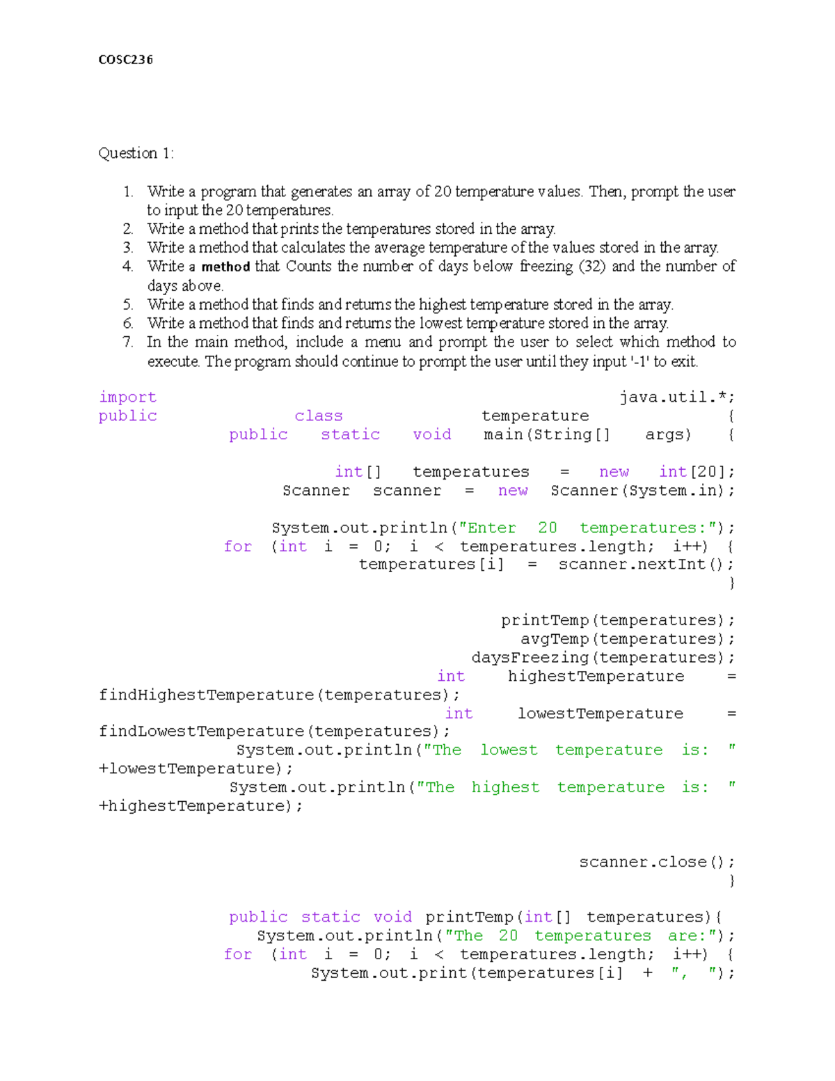 Lab7 - Lab programming assignment - Question 1: 1. Write a program that ...