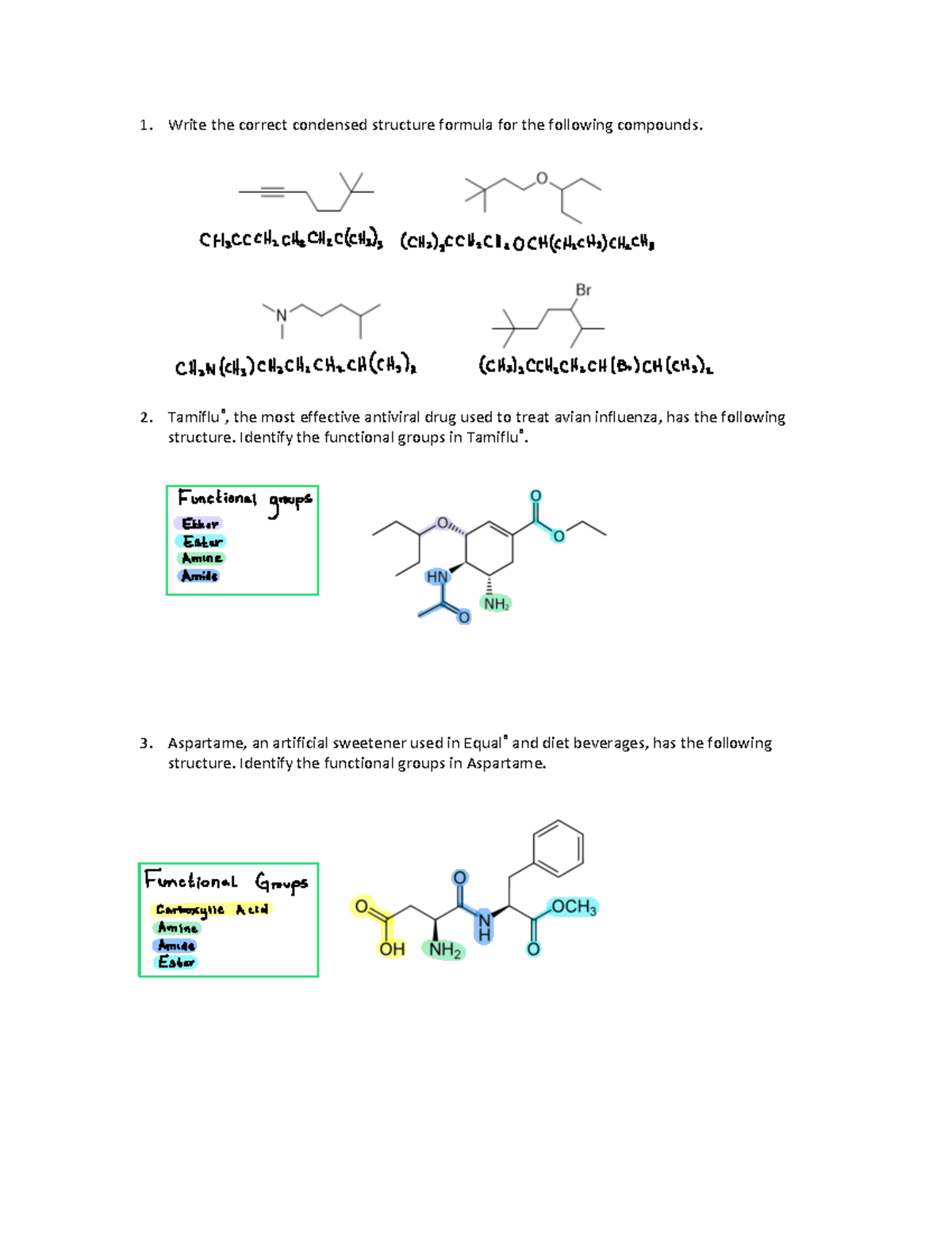 Chapter 2 Homework 3: Condensed Structures & Functional Groups Analysis ...