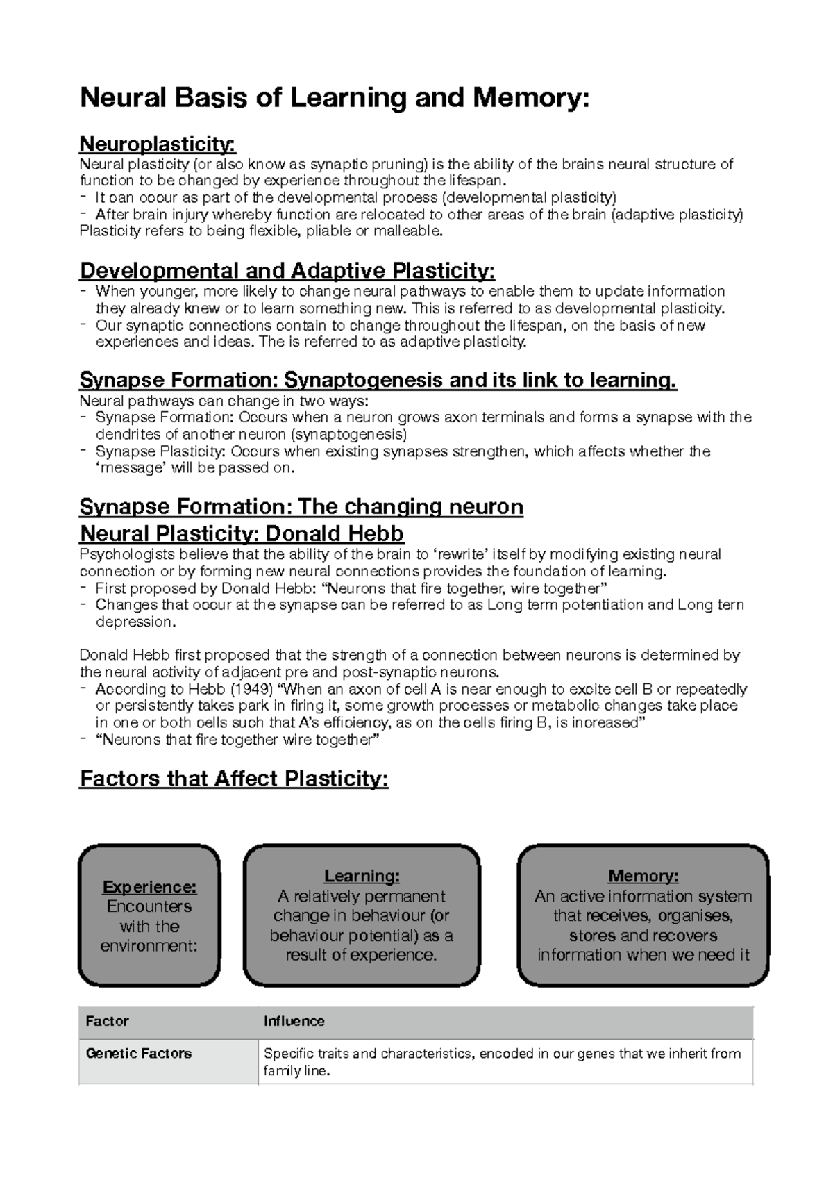 Neuroscience Learning Notes: Neuroplasticity & Classical Conditioning ...