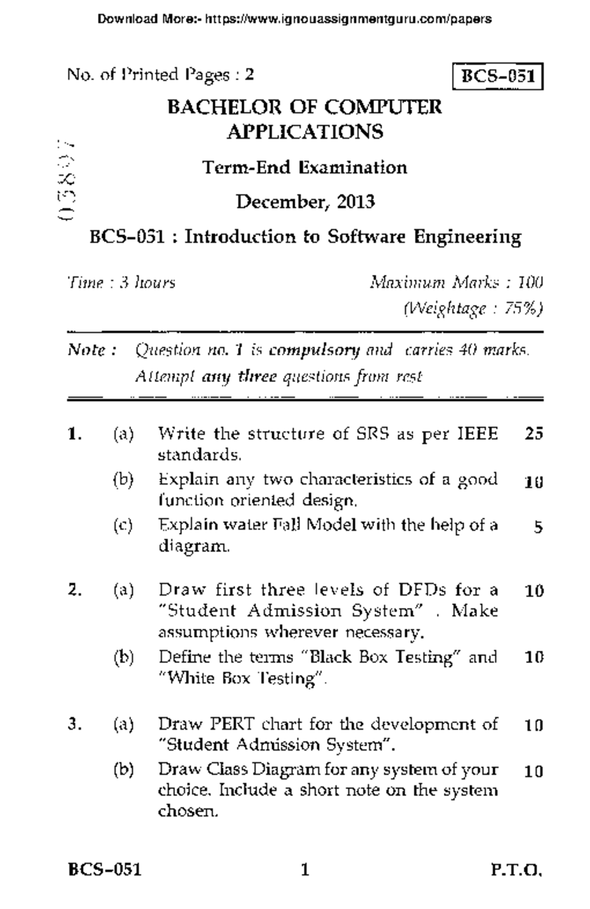 BCS-051 - Collection of Previous Question Papers for Software ...