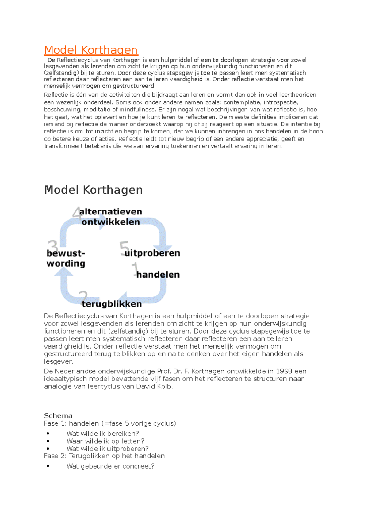 Reflectiecyclus van Korthagen: Structureren en Toepassen in Onderwijs ...