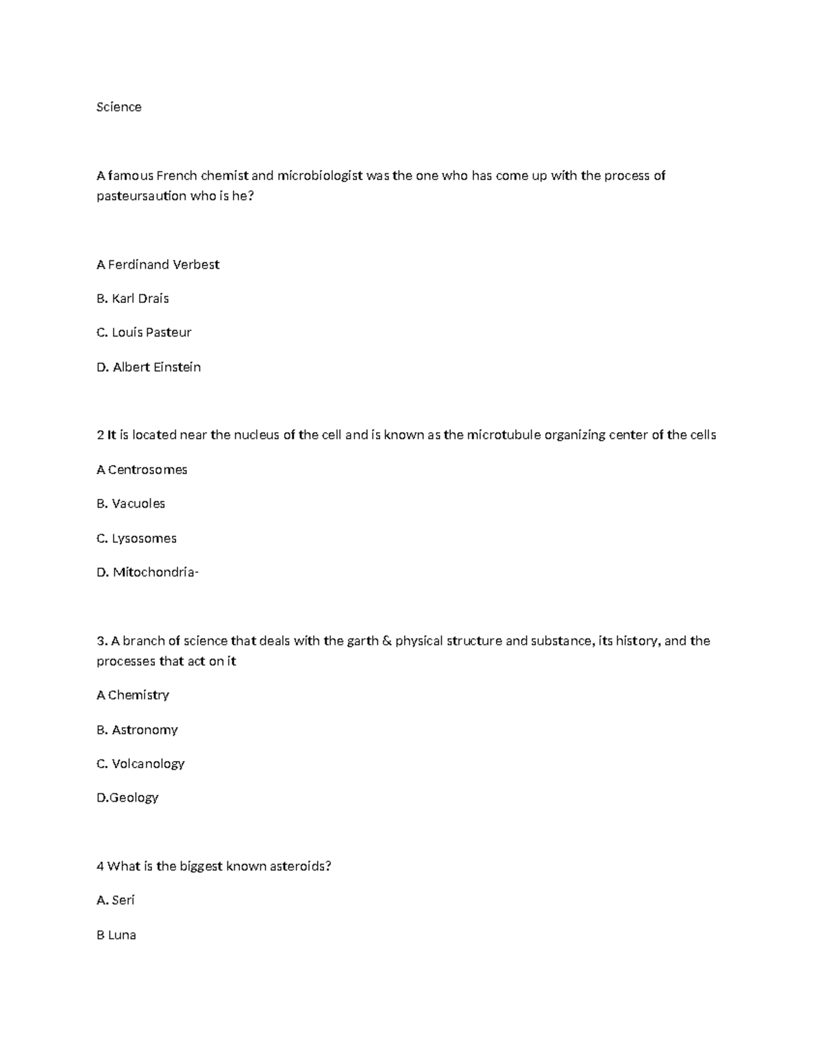 Science Quiz: Key Concepts in Biology and Chemistry (SCI101) - Studocu