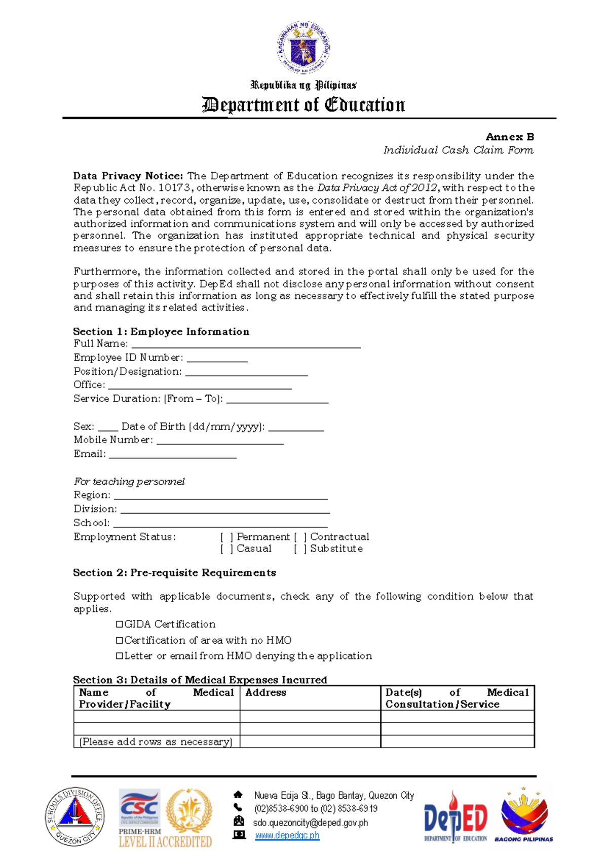 Annex B: Medical Allowance Form - Data Privacy Notice - Studocu