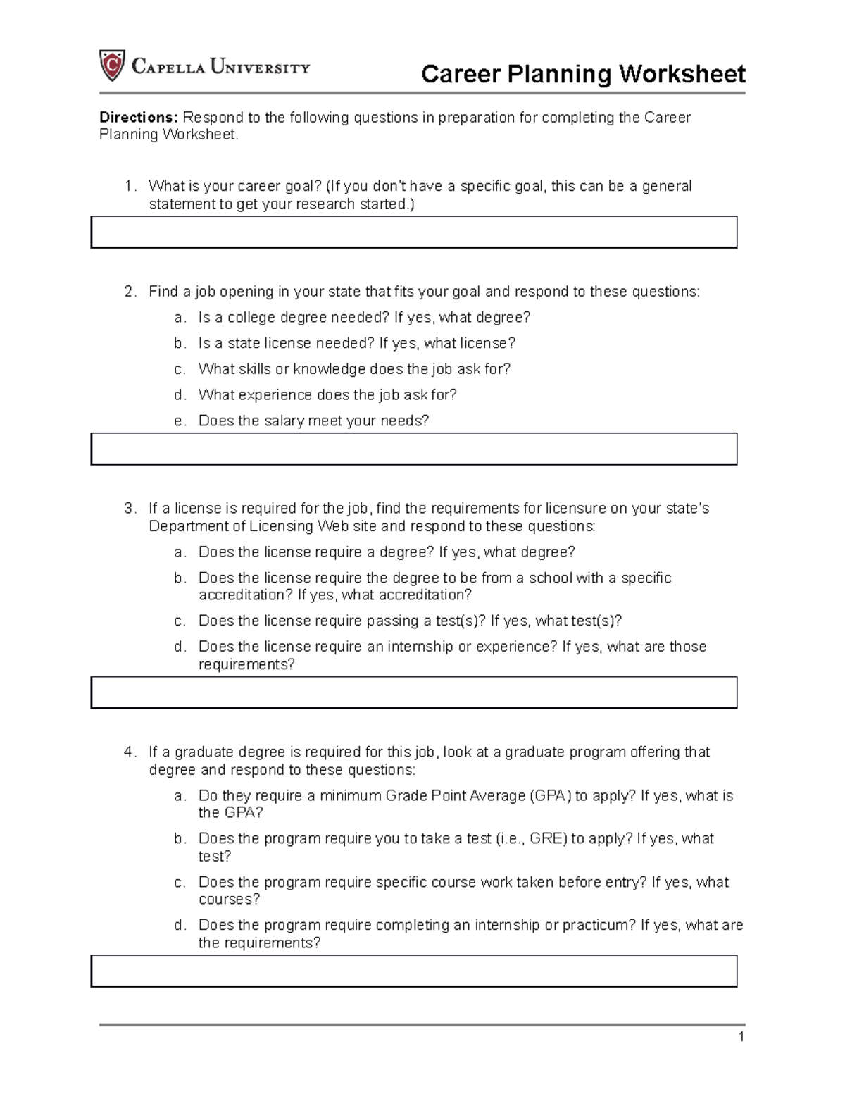 CF Career Planning Worksheet: Steps to Define Your Career Goals - Studocu