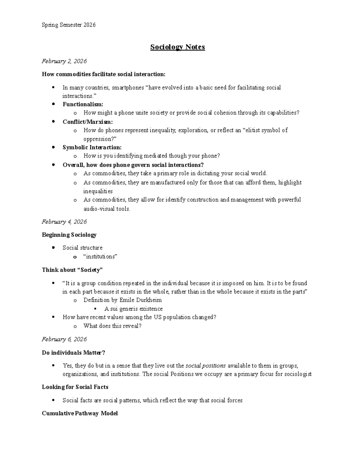 Sociology Notes: Spring 2026 Insights on Social Interaction and ...