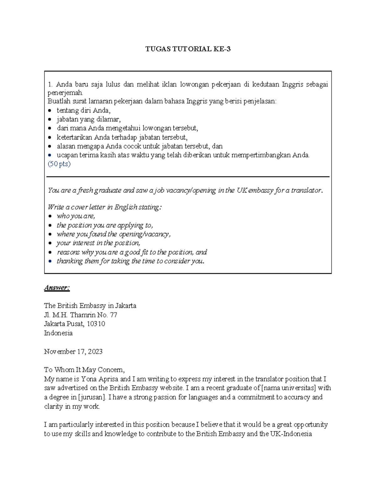 Jawaban_Tugas 3_Bahasa Inggris - TUGAS TUTORIAL KE- Anda baru saja ...