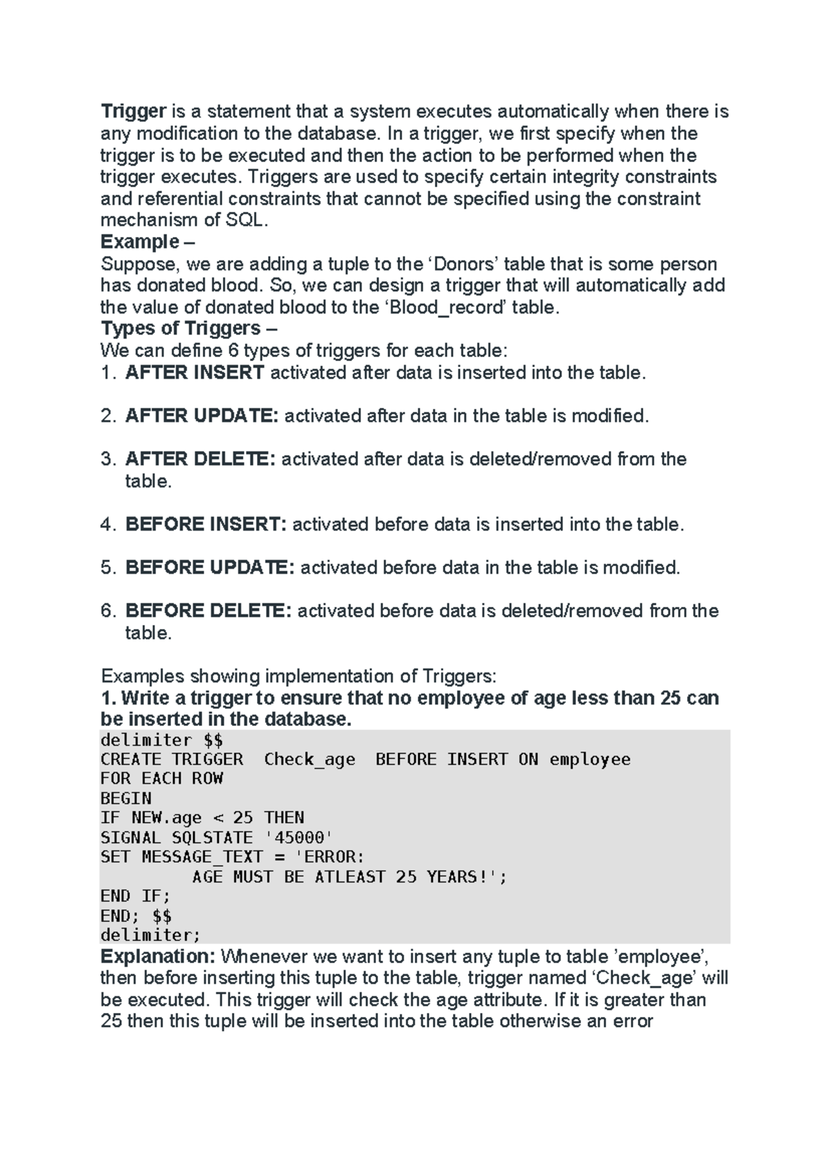 Triggers in Database Systems: Overview and Examples (OS Unit 4) - Studocu