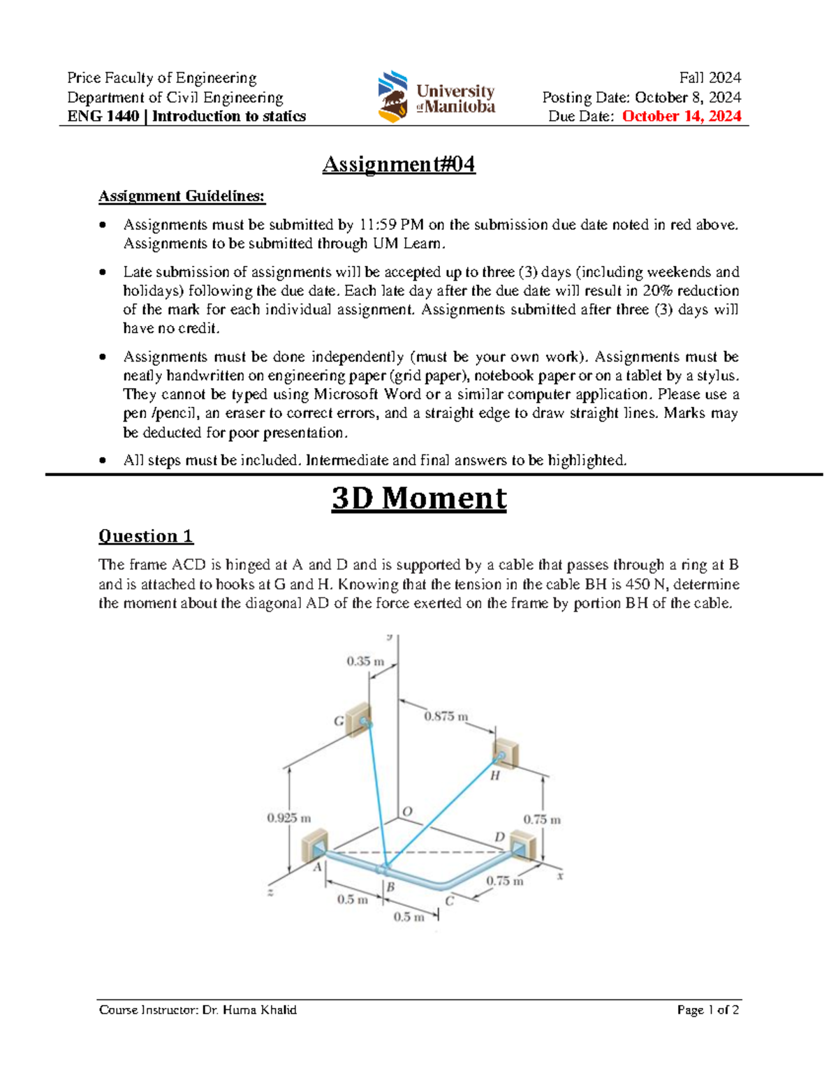 ENG 1440 Assignment 04 - Introduction to Statics Guidelines Fall 2024 - Studocu