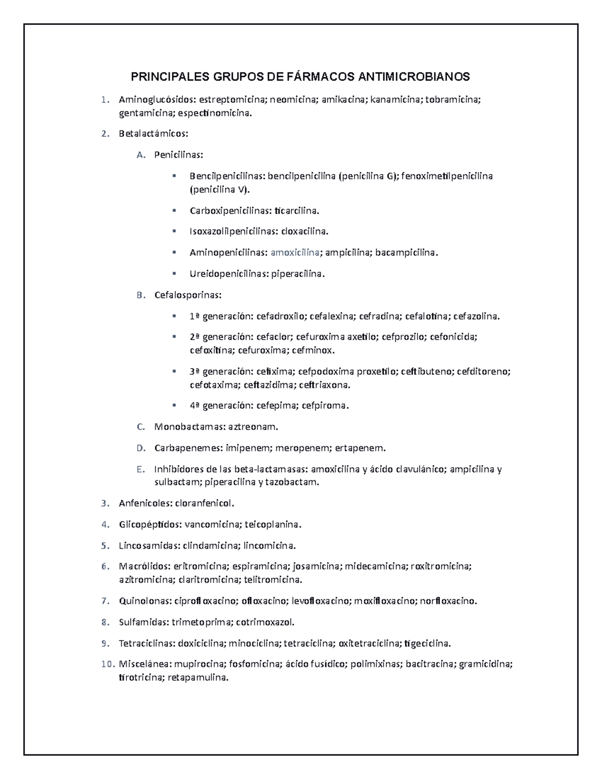 Resumen de Familias de Antibióticos: Grupos Principales y ...