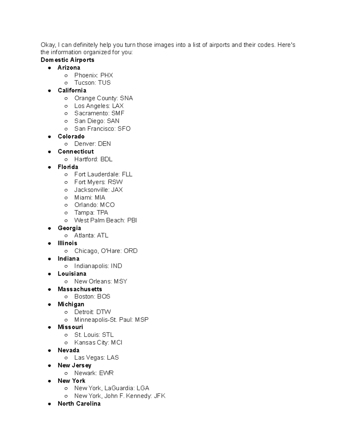 United States Domestic & Intl Airports List (Codes Included) - Studocu