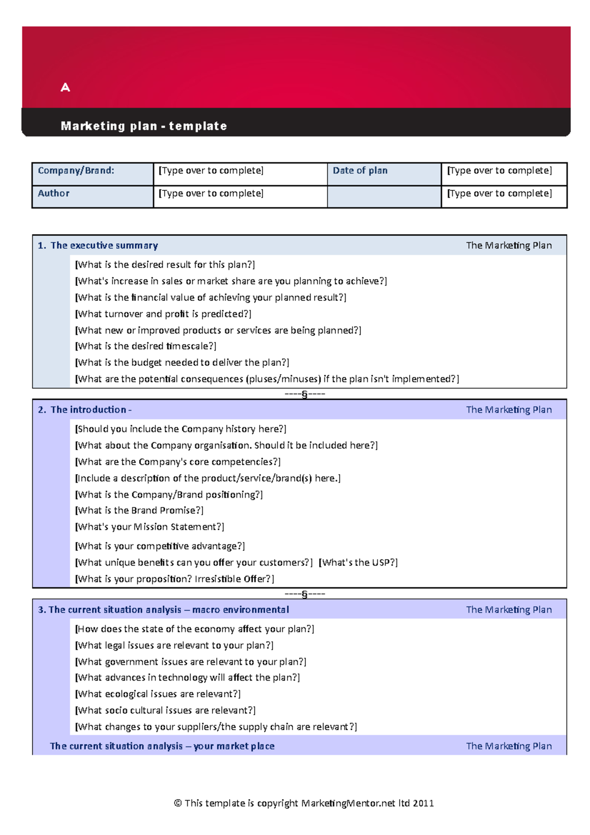 Scribd - gianggnggngn - A Marketing plan - template Company/Brand ...