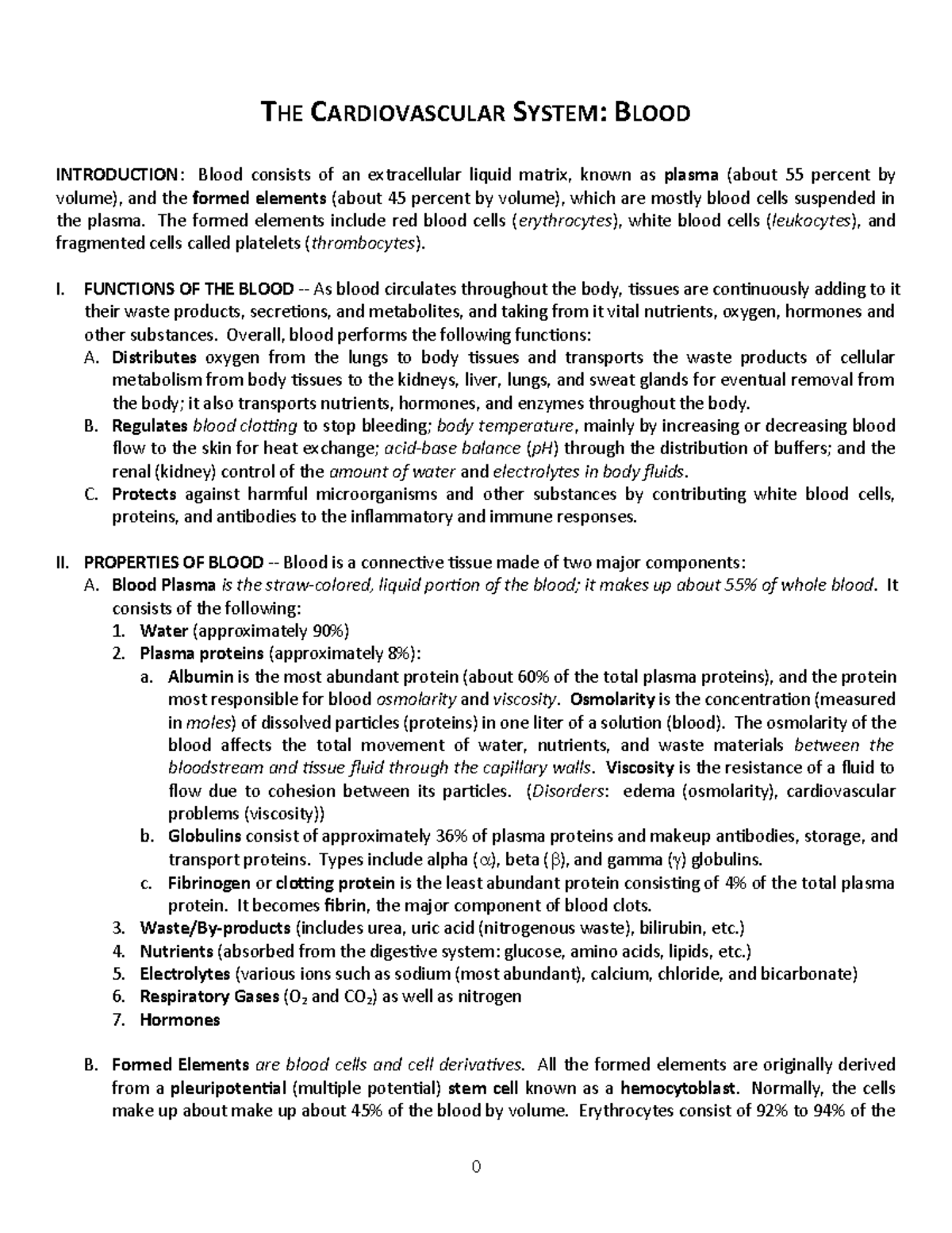 Blood and Its Disorders: A Study Guide for BIO 2402 - Studocu