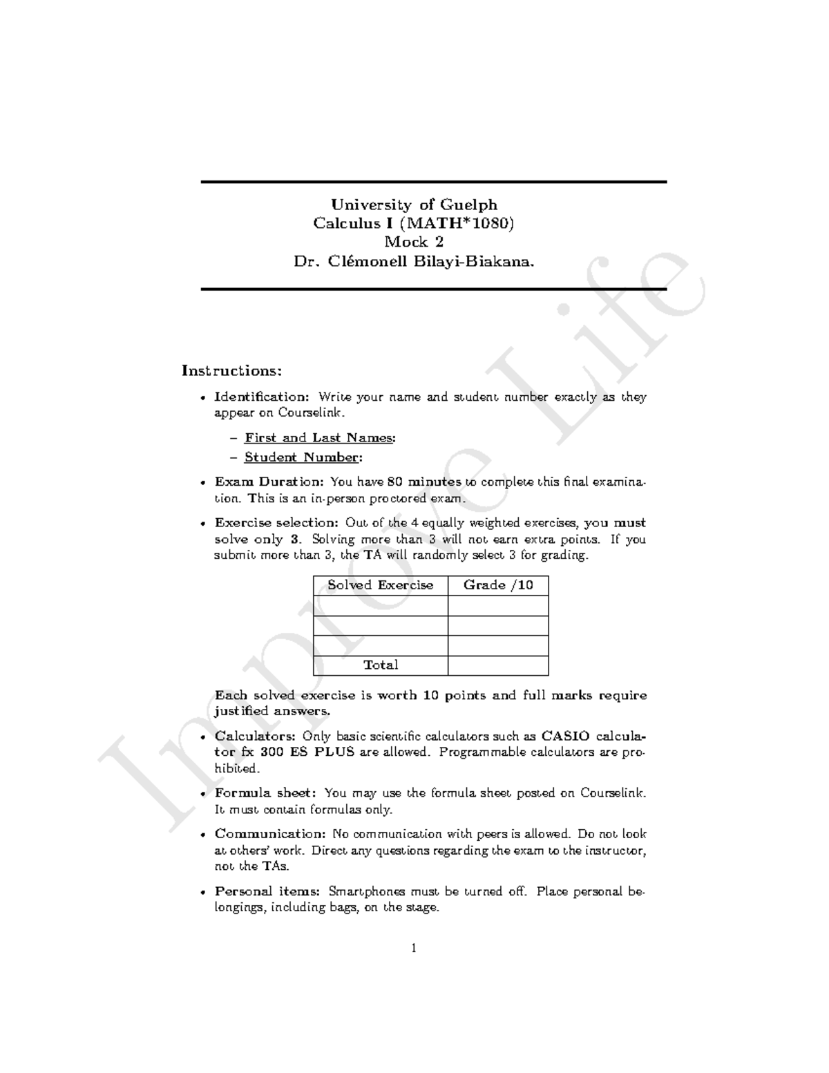Calculus I (MATH 1000) Mock Exam 2 Practice Materials - Studocu