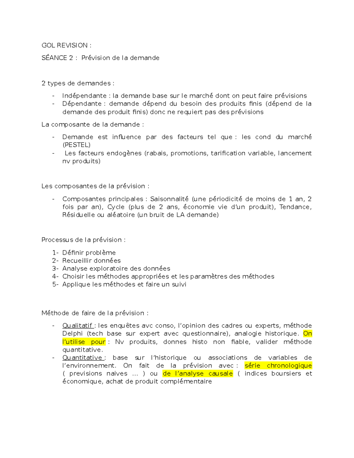 GOL révision : séance 2 sur la prévision de la demande et gestion des ...