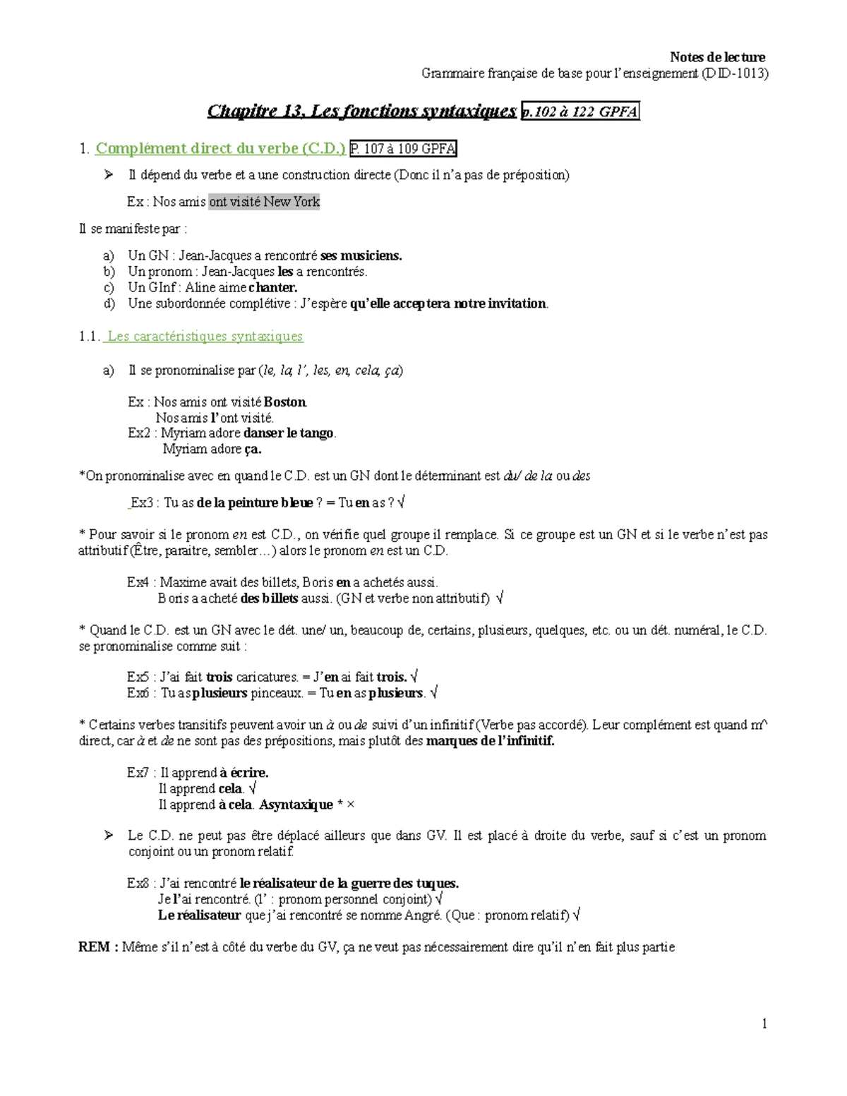 Analyse des Classes de Mots en Français: Déterminants, Noms et Plus ...