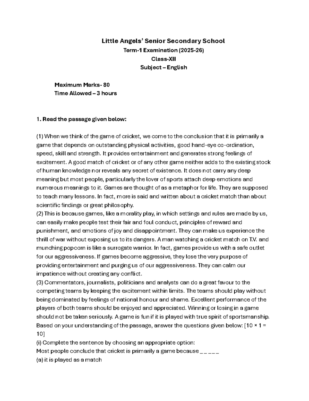 12th English Term 1 - Senior Secondary Exam Paper Analysis - Studocu
