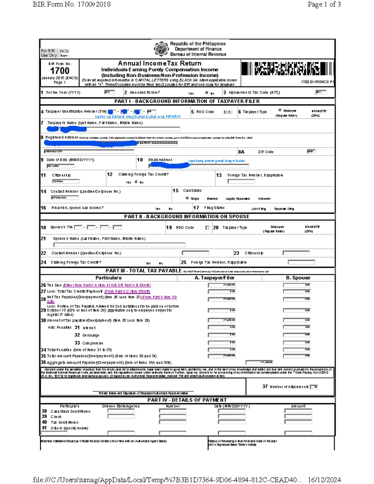 Pinoy - obv to get rid to get - BIR Form No. 1700 January 2018 (ENCS ...