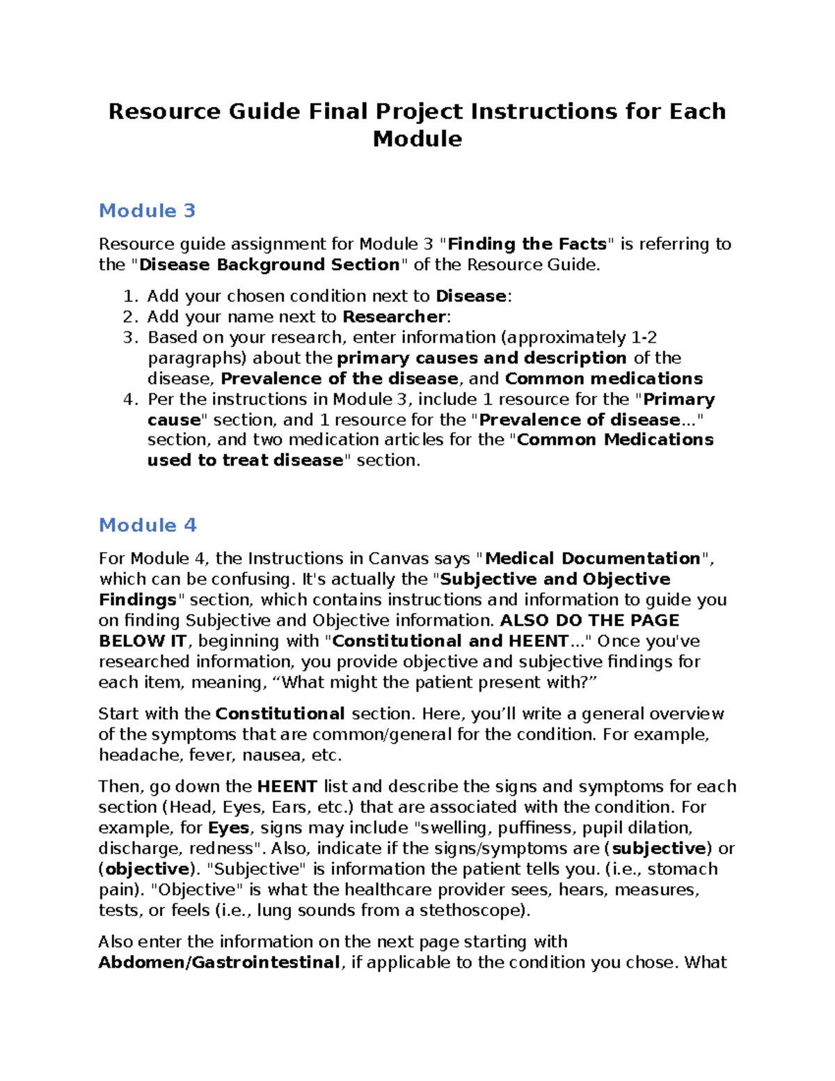 Resource Guide Final Project Instructions: Modules 3 & 4 Overview - Studocu