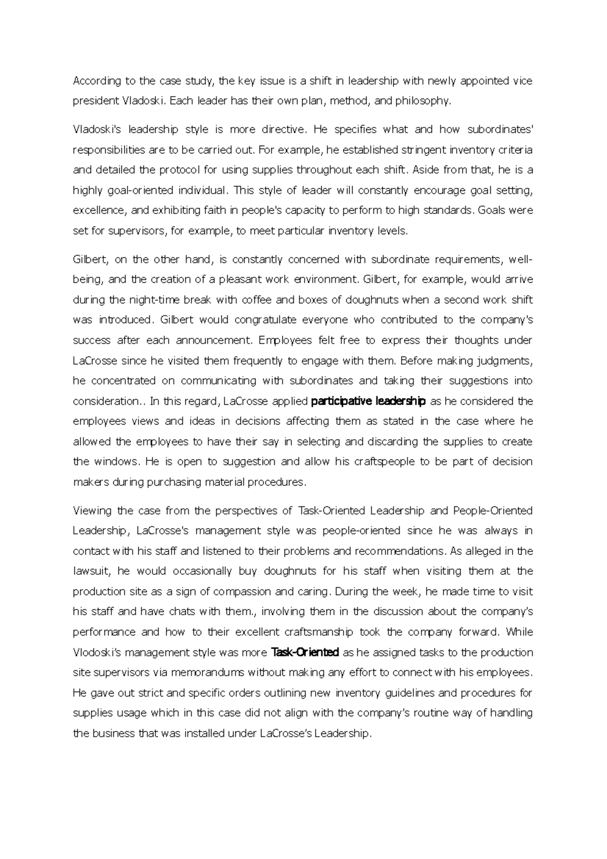 OB Group 2 Case Study: Leadership Styles Comparison and Analysis - Studocu
