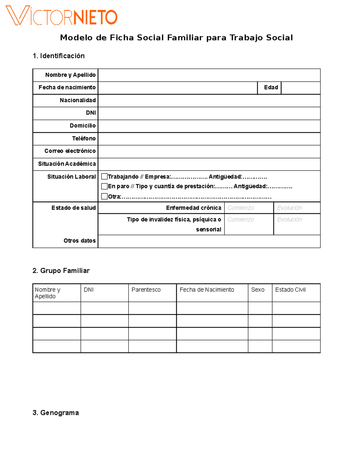 Modelo de Ficha Social Familiar para Trabajo Social - Studocu