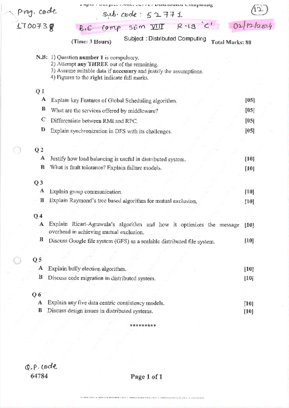 DC 52771 DEC 2024 - Distributed Computing Question Paper - Studocu