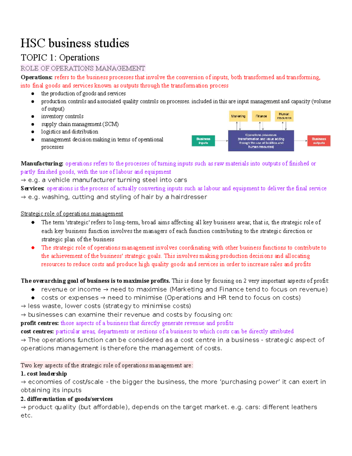 HSC Business Studies: Operations Management Overview and Strategies ...