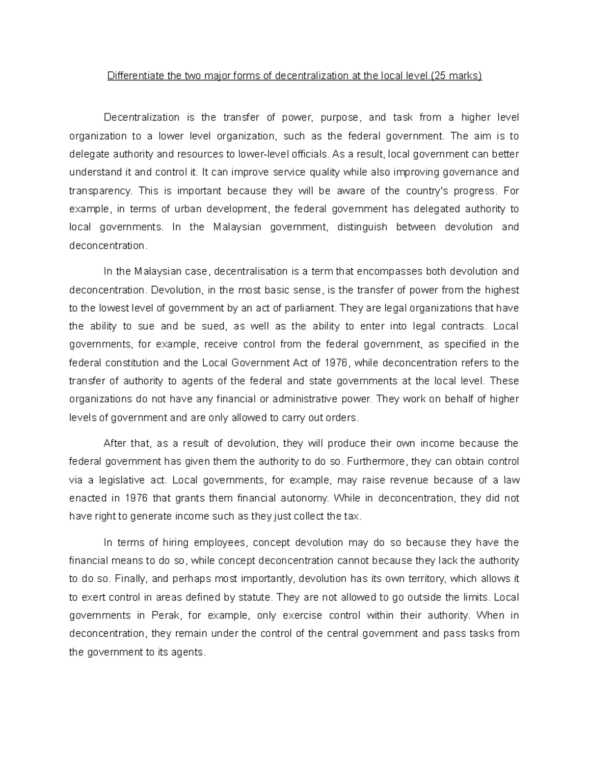 Decentralization in Local Gov’t: Devolution vs. Deconcentration ...