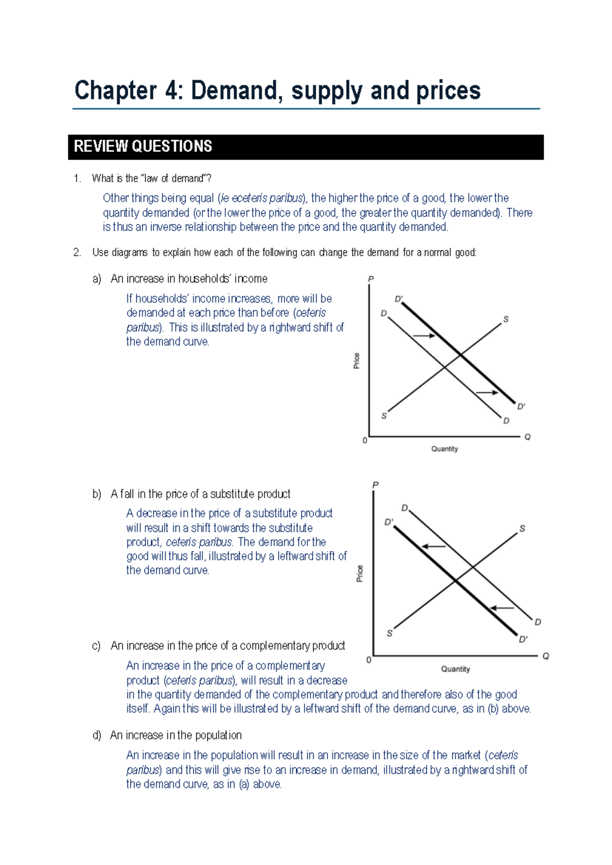 Chapter 4: Demand, Supply and Prices - Review Questions - Studocu