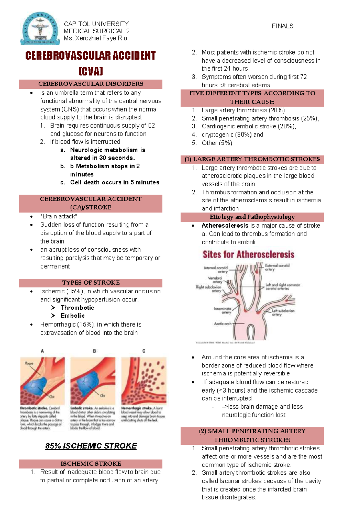 CVA Overview and Management - CAPITOL UNIVERSITY MEDICAL SURGICAL 2 Finals - Studocu