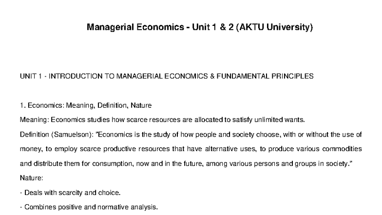 Managerial Economics Units 1 & 2 Overview (AKTU) - Studocu