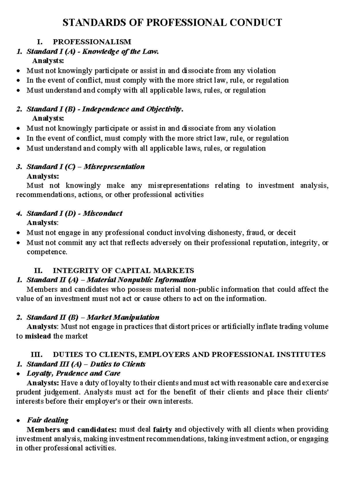 Standards of Professional Conduct: Key Principles and Duties - Studocu